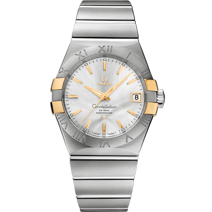 星座系列 38毫米, 精钢-黄色18 k金表壳 搭配 精钢表链 - 123.20.38.21.02.005 | OMEGA®