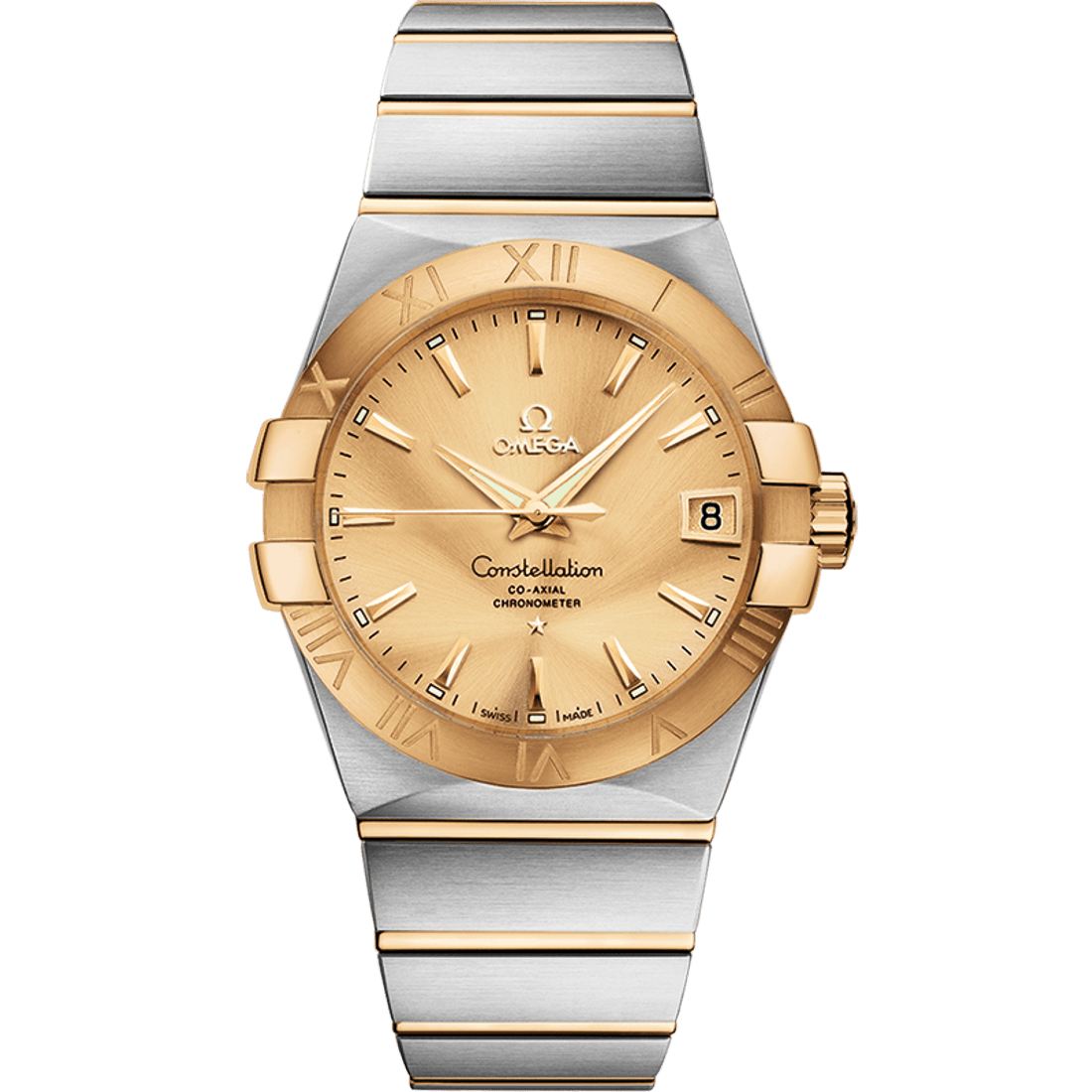 星座系列 38毫米, 精钢-黄色18 k金表壳 搭配 精钢-黄色18 k金表链 - 123.20.38.21.08.001 | OMEGA®