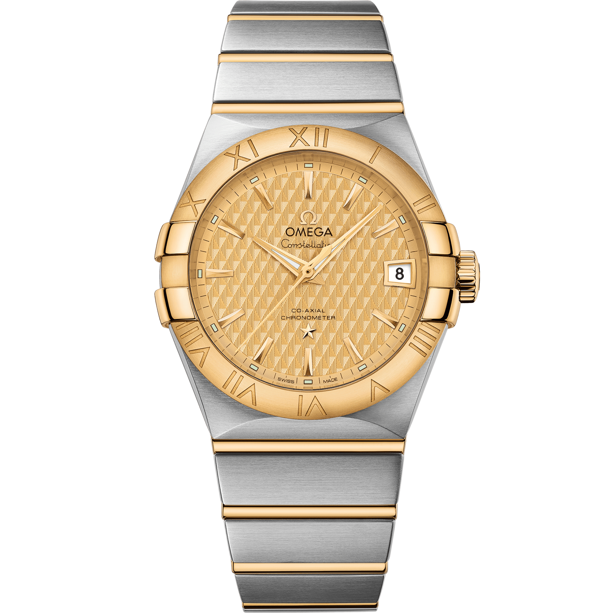 星座系列 38毫米, 精钢-黄色18 k金表壳 搭配 精钢-黄色18 k金表链 - 123.20.38.21.08.002 | OMEGA®