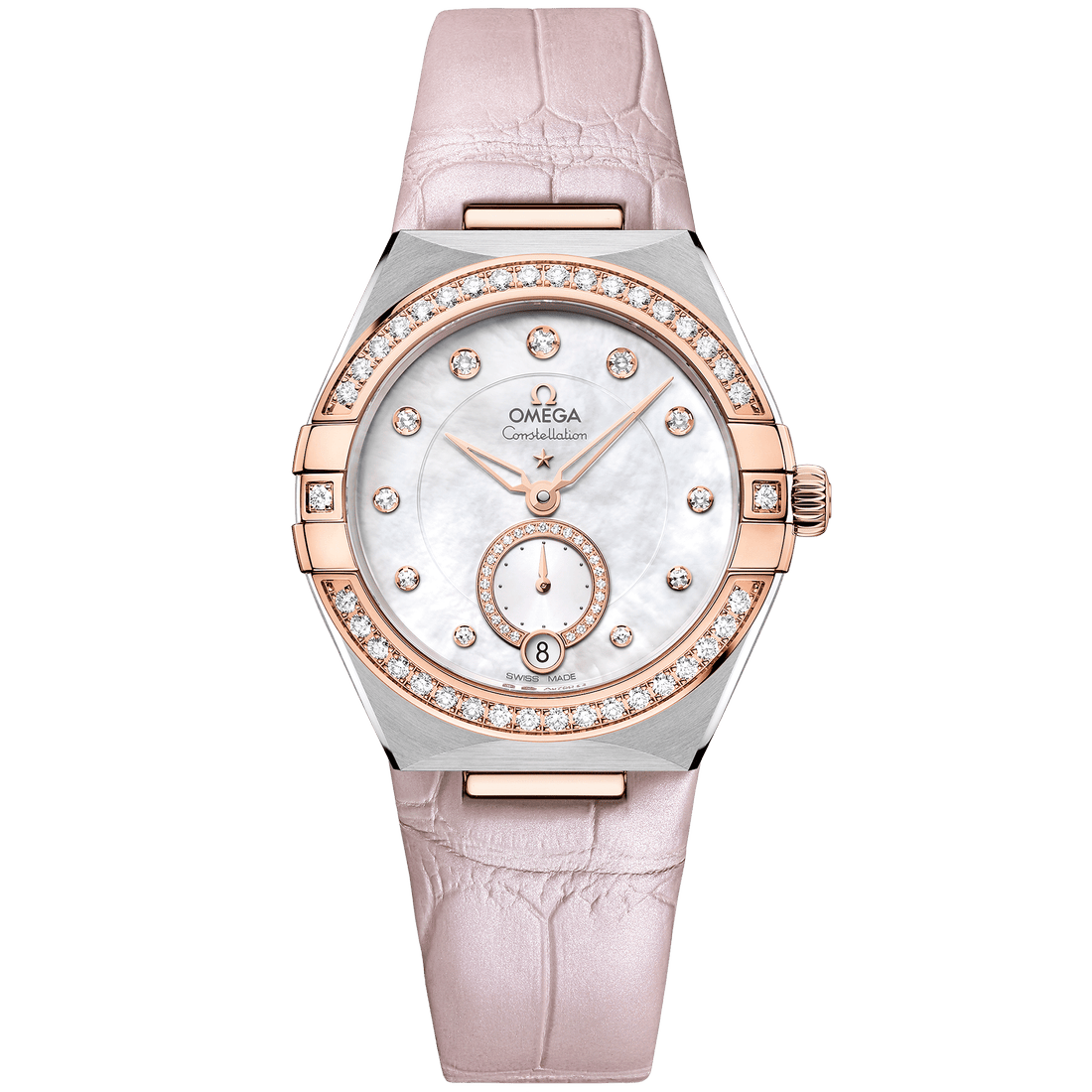 星座系列 34毫米, 精钢-Sedna™ 18k金表壳 搭配 皮表带 - 131.28.34.20.55.001 | OMEGA®