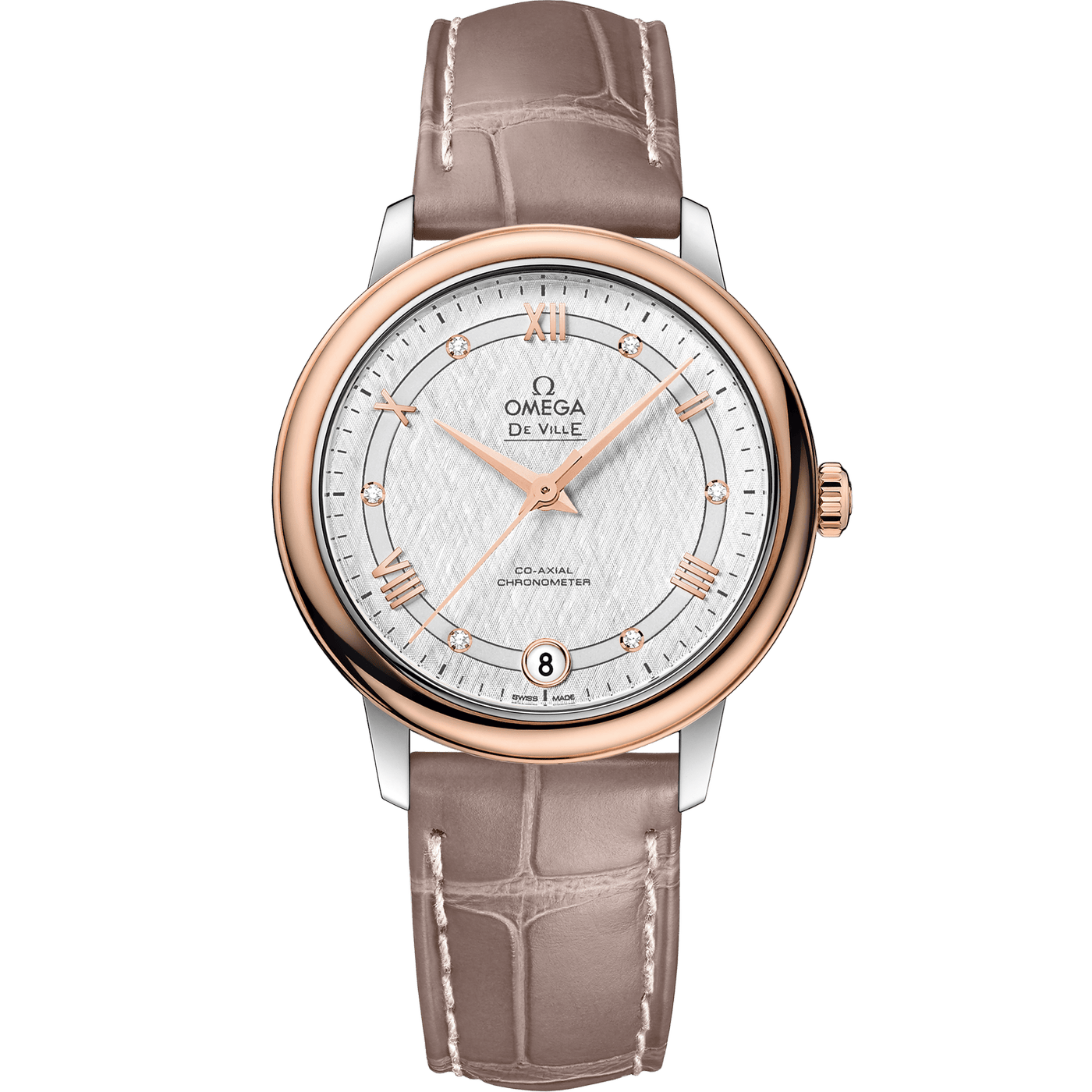 碟飞系列 典雅腕表 32.7毫米, 精钢-红金表壳 搭配 皮表带 - 424.23.33.20.52.002 | OMEGA®