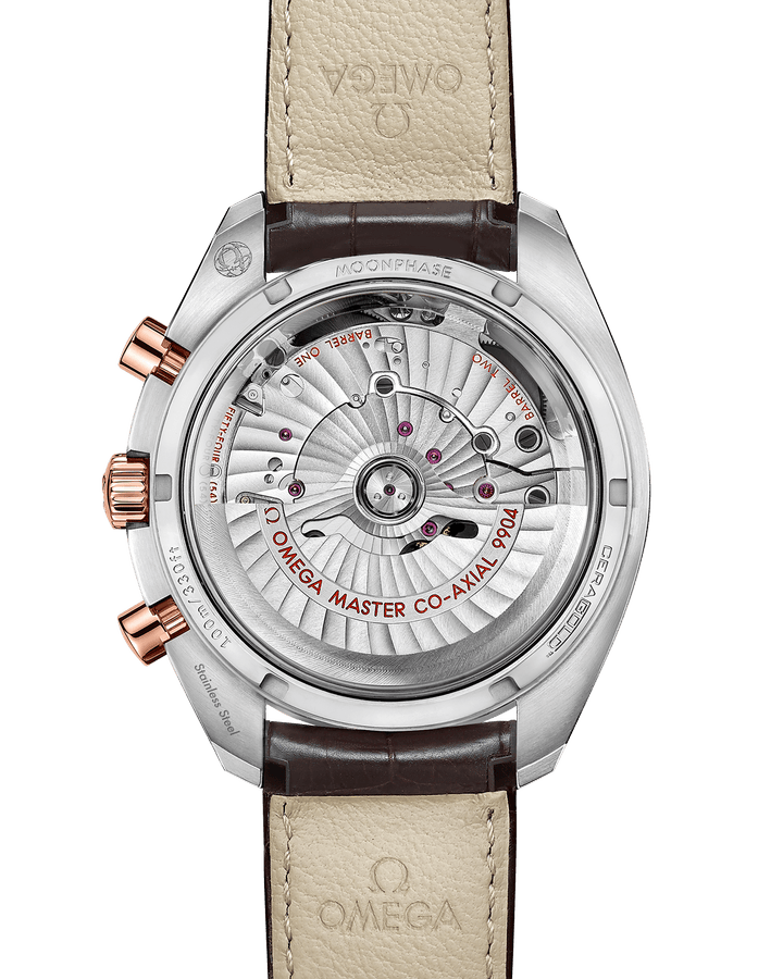 超霸系列 月相功能 44.25毫米, 精钢-Sedna™ 18k金表壳 搭配 皮表带 - 304.23.44.52.13.001 | OMEGA®